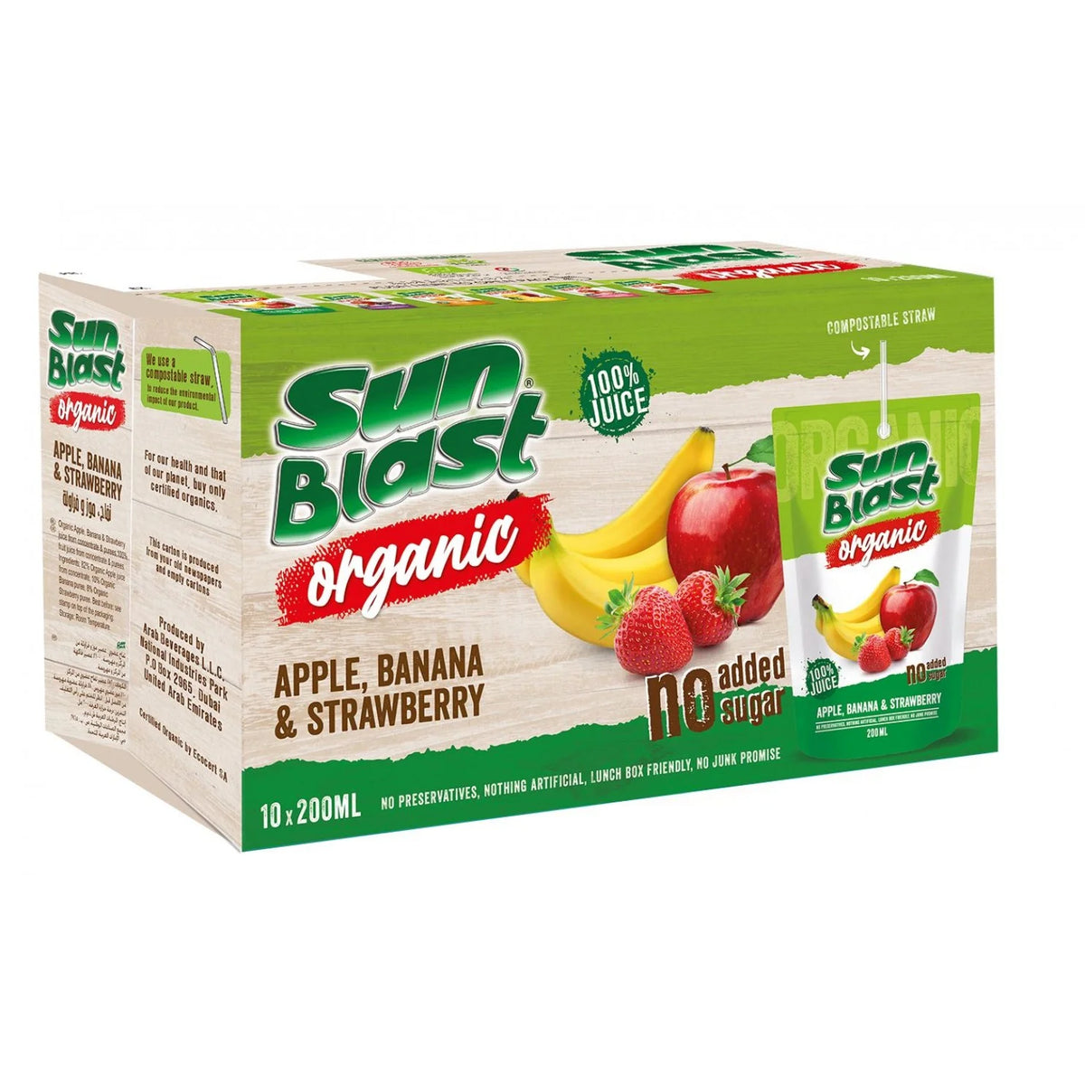 Lëng organik i përzier me mollë-luleshtrydhe-banane, 200ml – DYQANI BIO