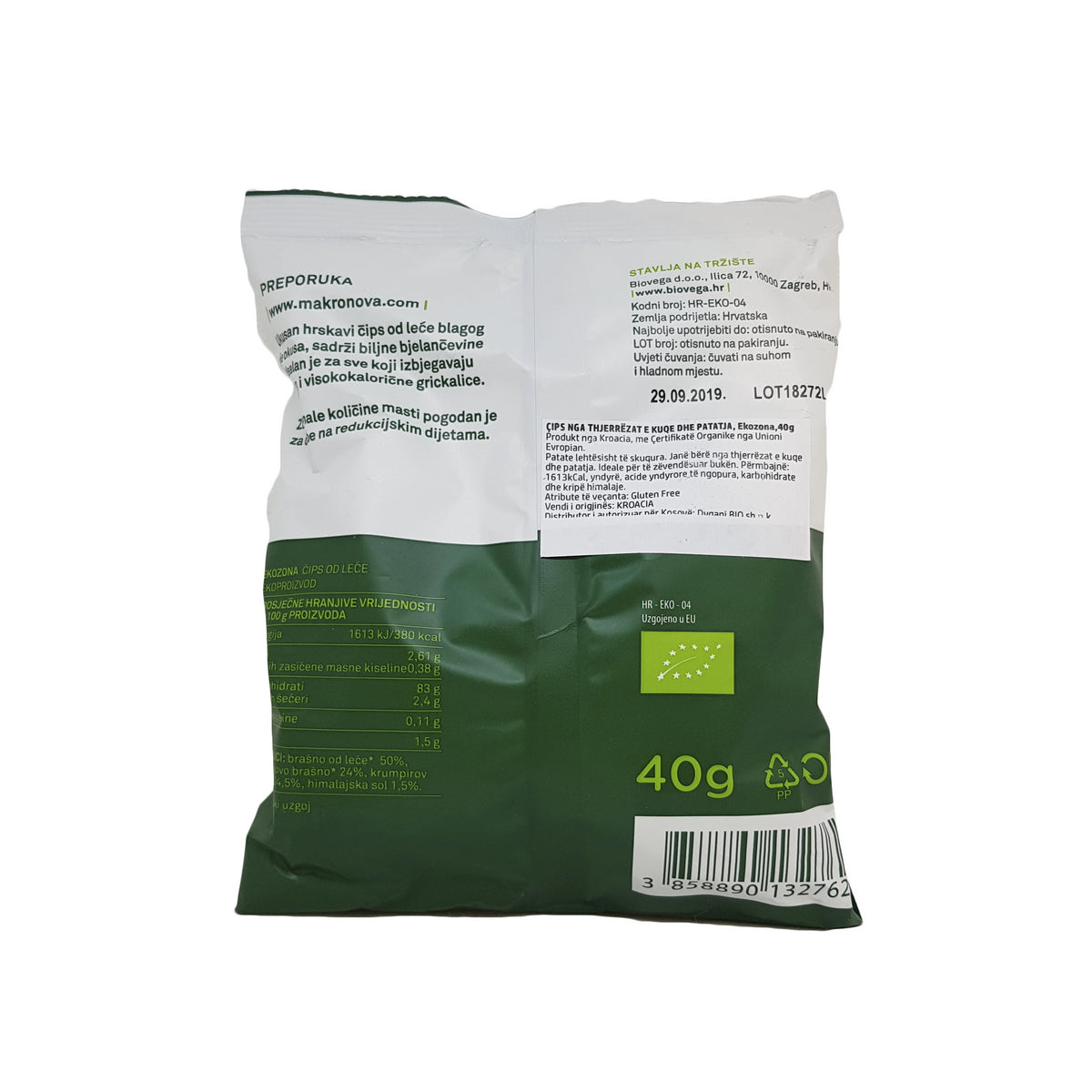 Çips nga thjerrëzat dhe patatet, 40g – DYQANI BIO